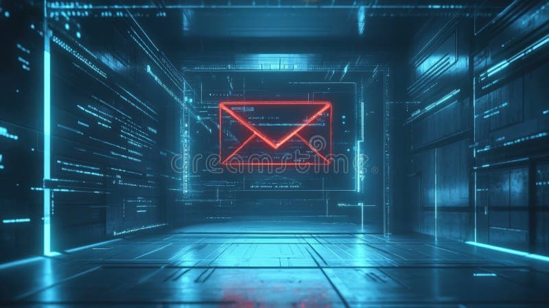 Glowing Red Email Icon Representing Phishing Attack in Digital Server ...