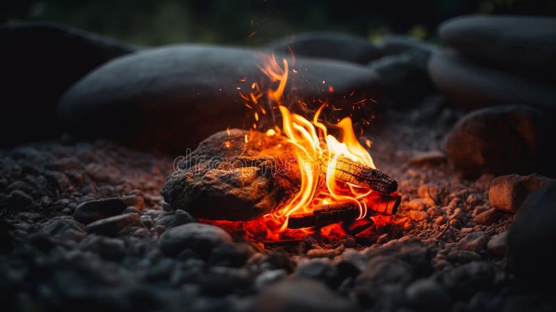 A Glowing Red Ember in a Campfire. AI Generated Stock Illustration ...