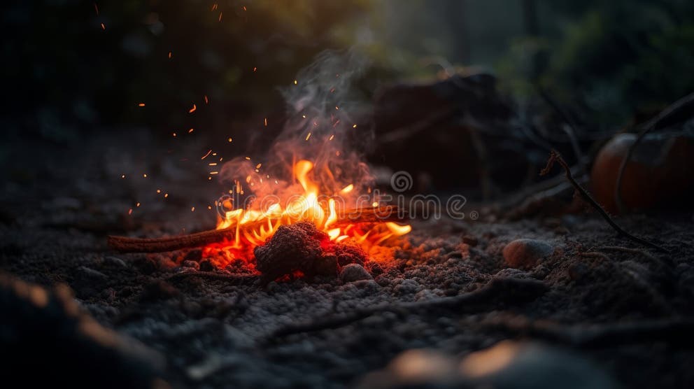 A Glowing Red Ember in a Campfire. AI Generated Stock Illustration ...