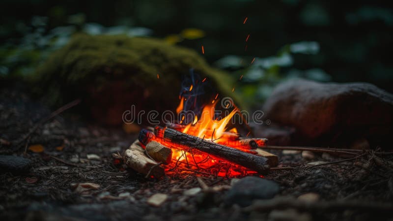 A Glowing Red Ember in a Campfire. AI Generated Stock Illustration ...