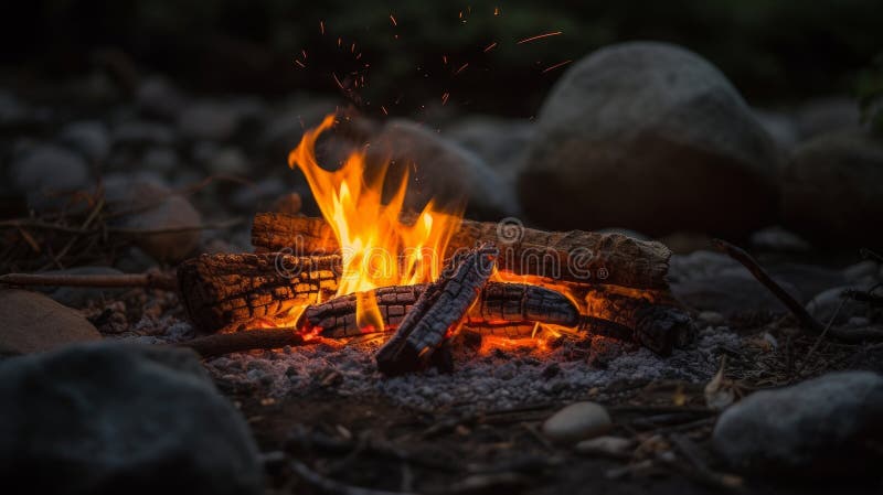 A Glowing Red Ember in a Campfire. AI Generated Stock Illustration ...