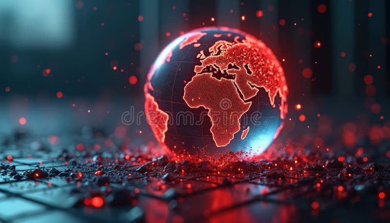 Glowing Red Energy Breach Surrounds Futuristic Digital Globe. Power ...
