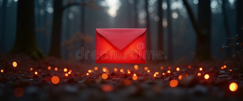 Glowing Red Envelope in Mysterious Forest, Magical Communication ...