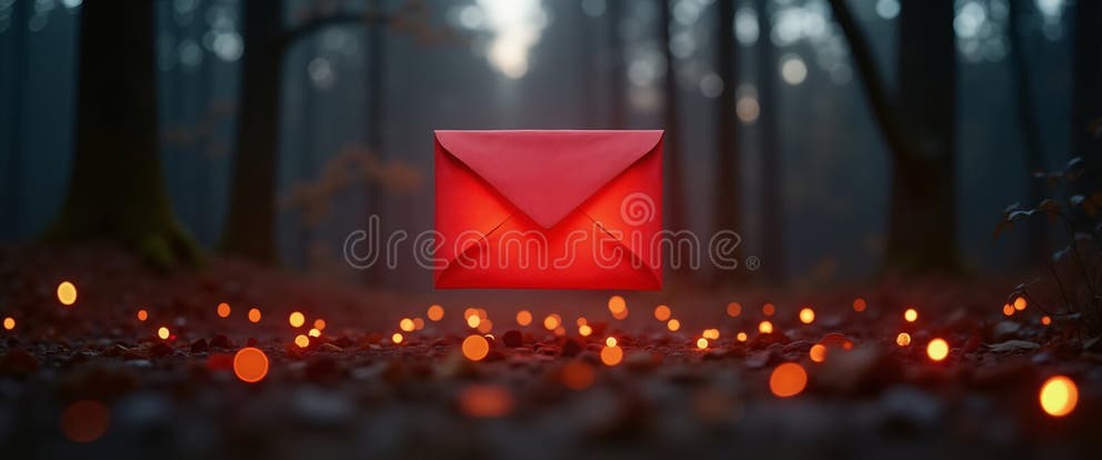Glowing Red Envelope in Mysterious Forest, Magical Communication ...