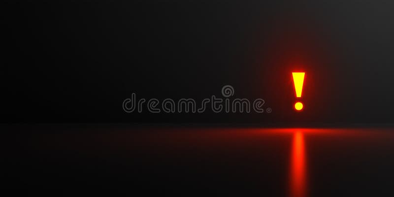 Glowing Red Exclamation Mark on Black Reflective Surface for Danger ...