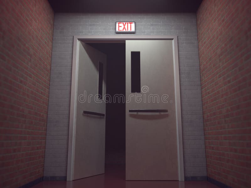 Glowing Red Exit Sign stock photo. Image of installation - 129784964