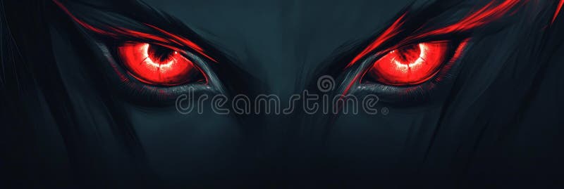 Glowing Red Eyes in the Darkness Two Intense Red Eyes Glowing in the ...