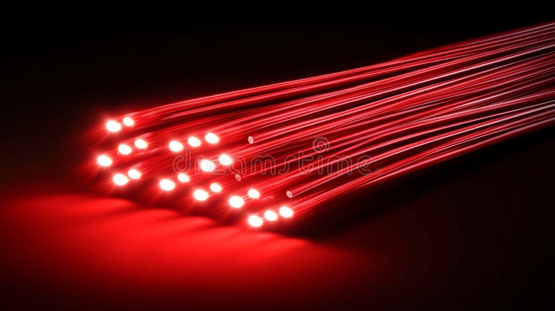 Glowing Red Fiber Optic Cables, Data Transmission Technology and ...