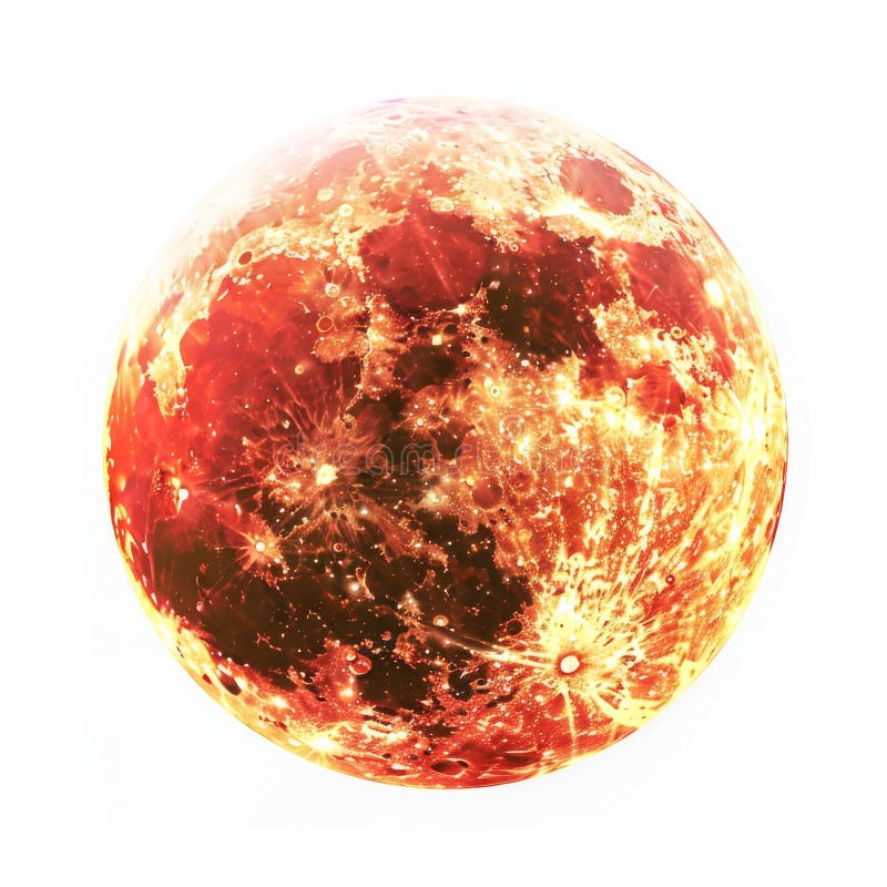 Glowing Red Full Moon with Surface Craters on Isolated Background Stock ...