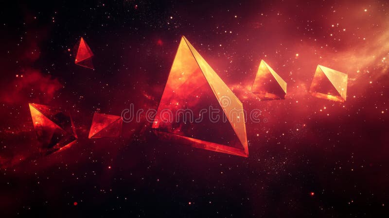 Glowing Red and Gold Pyramids in a Cosmic Nebula Stock Illustration ...