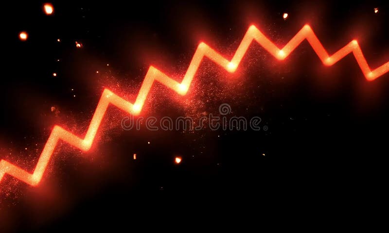 Glowing Red Graph Rising on Dark Background with Particles Stock ...