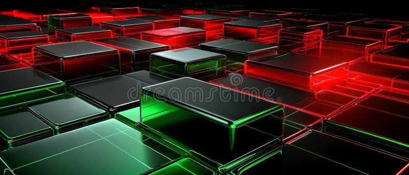 Glowing Red and Green Cubes Stacked in an Abstract Futuristic Pattern ...