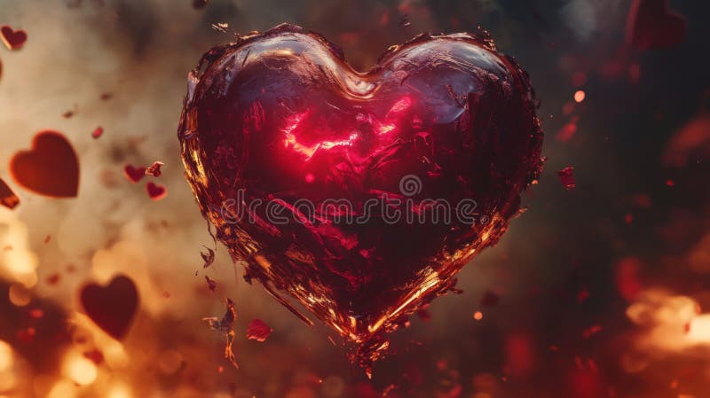 Glowing Red Heart Abstract 3D Render Stock Illustration - Illustration ...