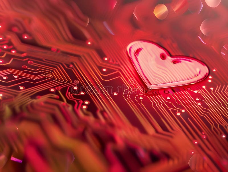 Heart Shaped Circuit Design on Red Background Stock Image - Image of ...