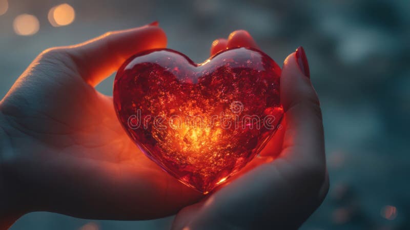 Glowing Red Heart Held in Loving Hands Stock Illustration ...