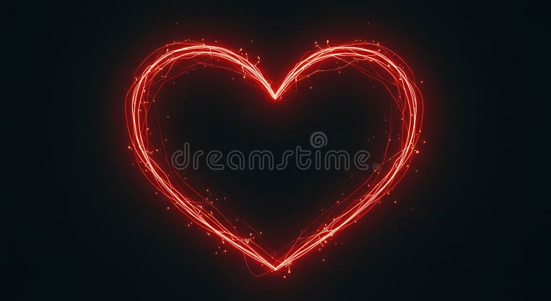 Glowing Red Heart Shape Composed of Fiery, Swirling Light Lines on a ...