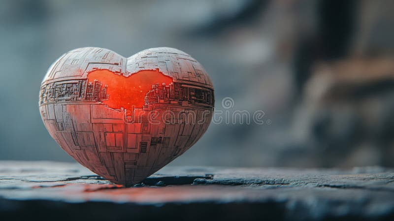 Glowing Red Heart Stone Abstract Sculpture Stock Illustration ...