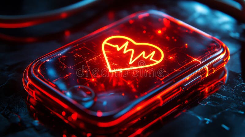 Glowing Red Heartbeat on a Futuristic Phone Screen Stock Illustration ...