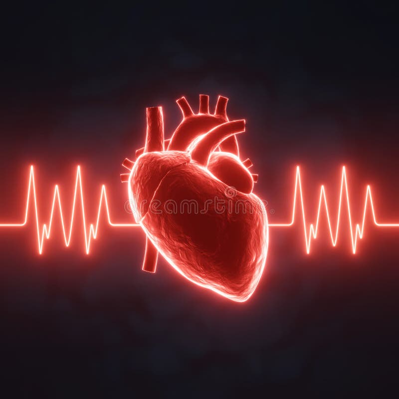 Anatomical Heart Red Heartbeat Line Dark Background Stock Photos - Free ...