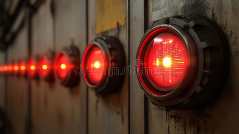 Glowing Red Industrial Control Panel Lights Close Up Stock Illustration ...