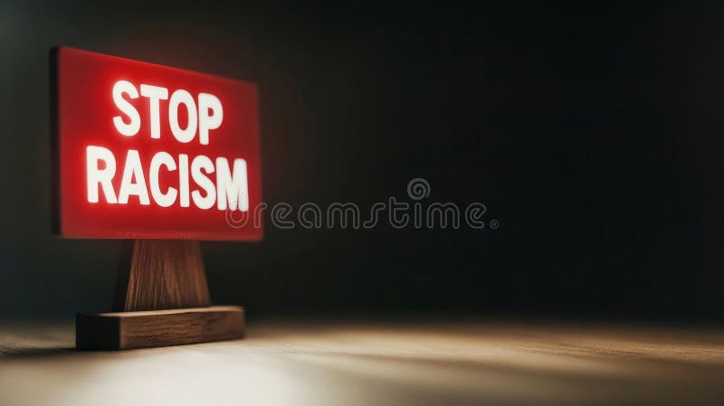 Glowing Red Led Lightbox Displaying the Message Stop Racism in White ...