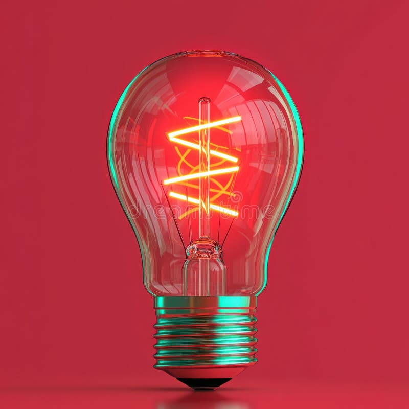 A Glowing Red Light Bulb on a Red Background Represents the Concept of ...