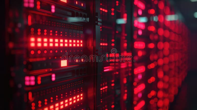 Glowing Red Lights on Active Data Servers in a Modern Data Center ...