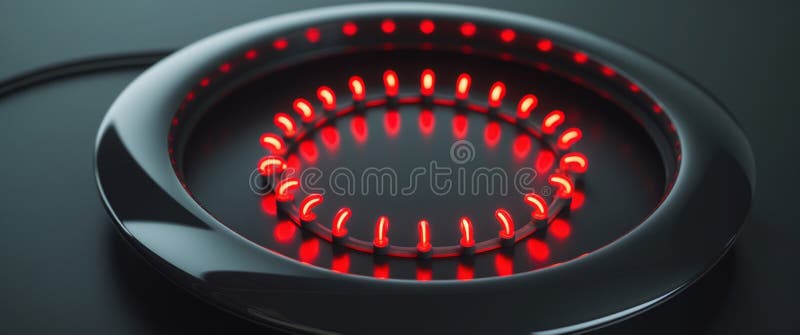 Glowing Red Lights Inside a Dark Reflective Circular Design Stock Image ...
