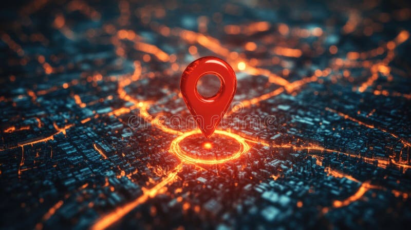 Glowing Red Location Pin Digital City Map Night Ai Generated Stock ...
