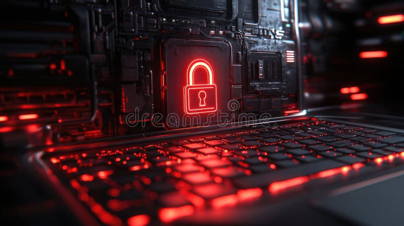 Glowing Red Lock on Laptop Keyboard Symbolizing Cybersecurity in a ...