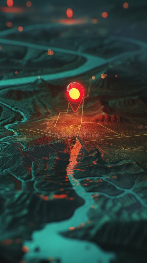 Close-Up of Red Light on Map Stock Image - Image of digitalization ...