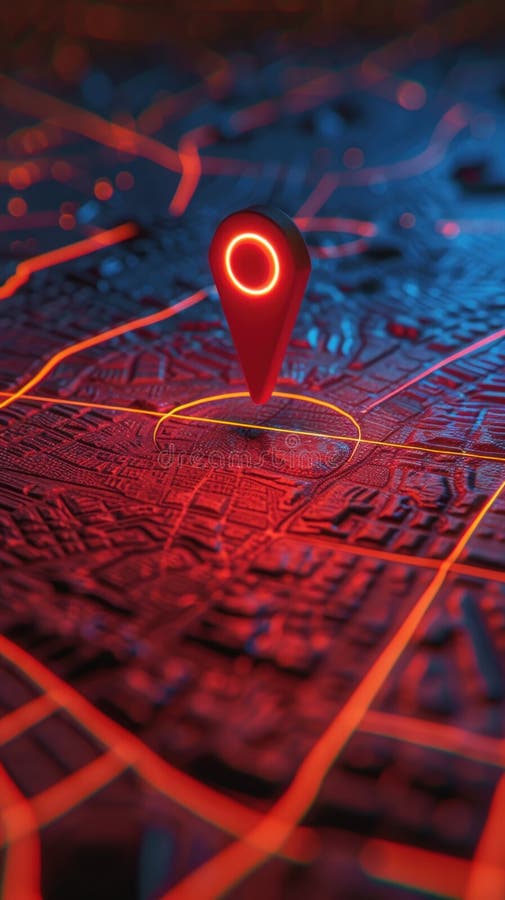 Glowing Red Marker on Digital Map Stock Photo - Image of digital ...