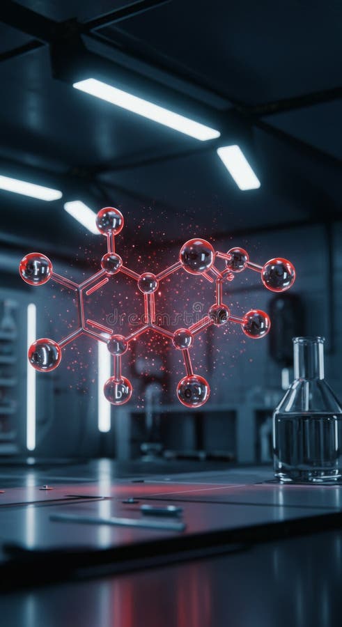 Glowing Red Molecular Structure in Dark Laboratory Stock Illustration ...