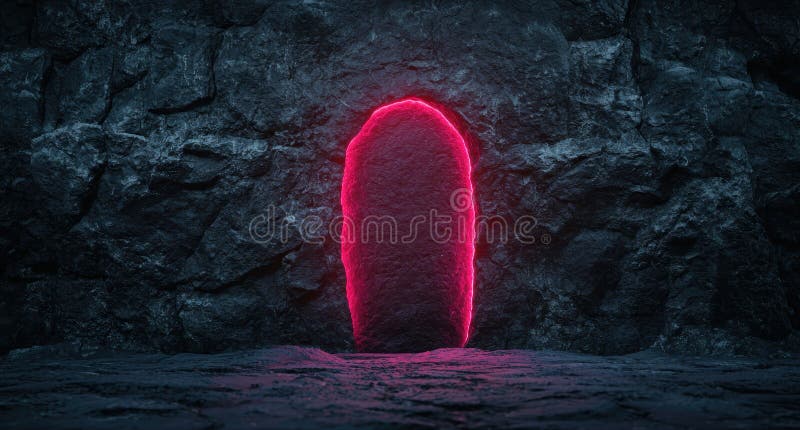 Glowing Red Monolith in Dark Cave Stock Illustration - Illustration of ...
