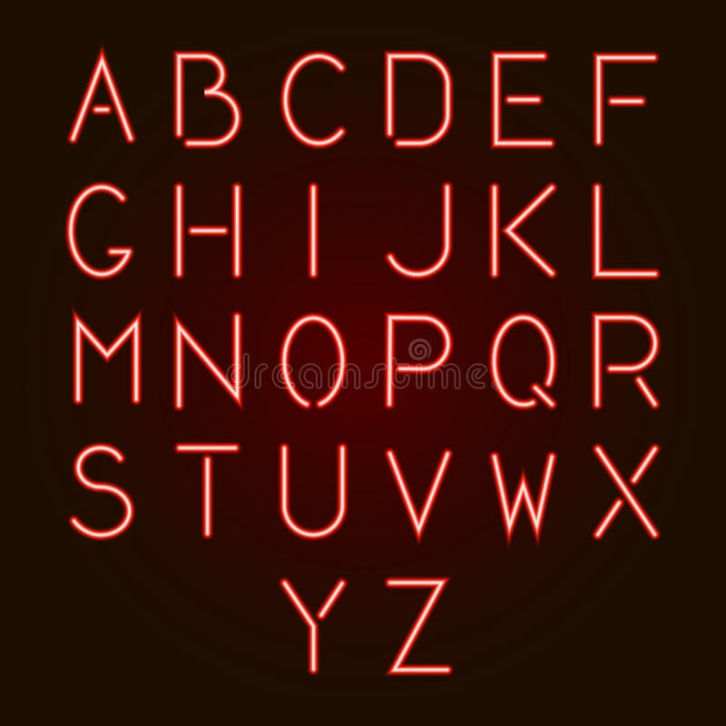 Glowing Red Neon Alphabet Letters from a - Z. Vector Illustration ...