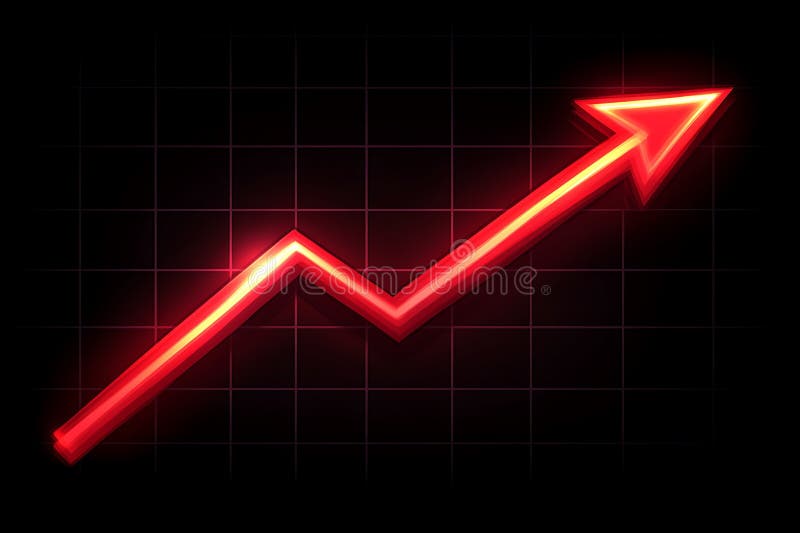Red Neon Arrow Upward Trend on Grid Background Growth Success Finance ...