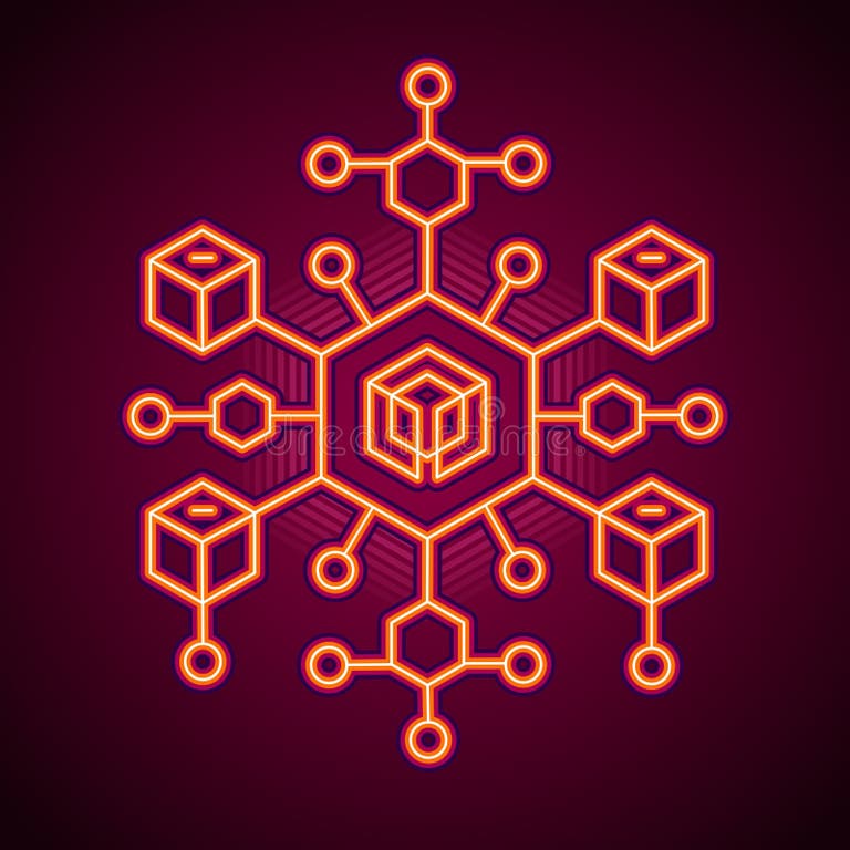 Glowing Red Neon Blockchain Network. Cyber Core Nexus Stock Vector ...