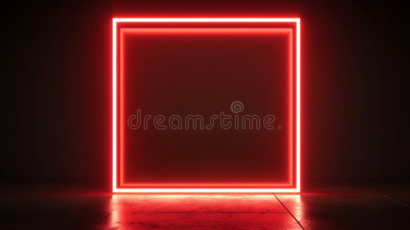 Glowing Red Neon Frame in Dark Room Stock Photo - Image of power ...