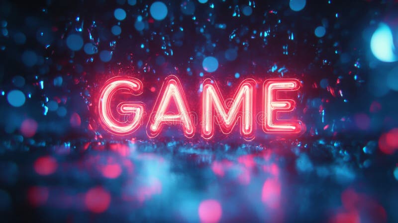 Glowing Red Neon Game Text on Dark Blue Background Stock Illustration ...