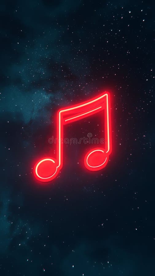 Glowing Red Neon Music Note Against Starry Night Sky Stock Photo ...