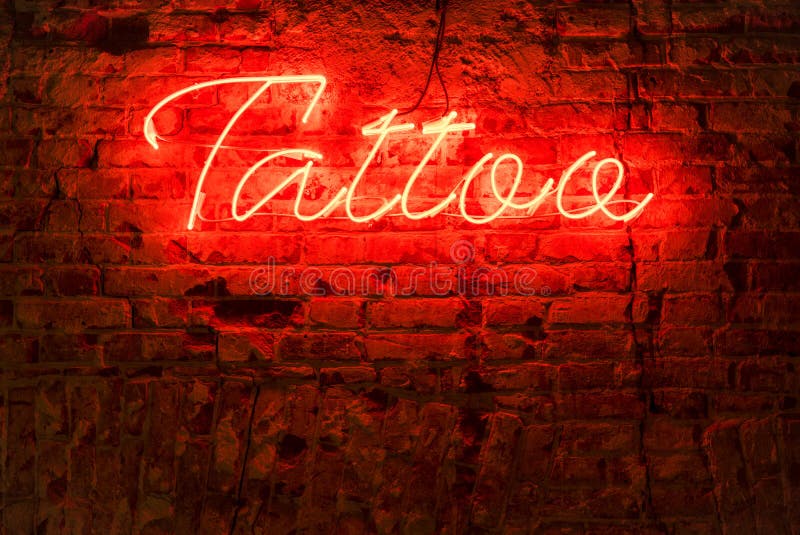 Glowing Red Neon Signboard Word Tattoo Stock Photo - Image of ... Glowing Red Neon Signboard Word Tattoo Stock Photo - Image of ...