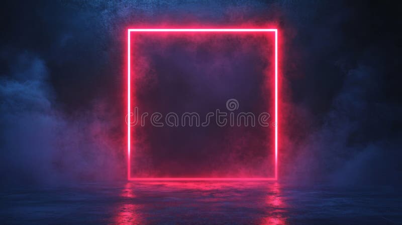 Glowing Red Neon Square Frame in Dark Blue Smoke Stock Illustration ...