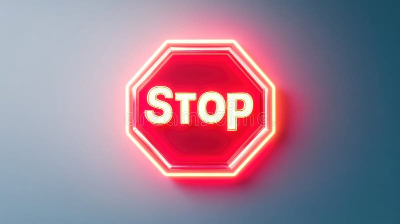 Glowing Red Neon Stop Sign on a Wall Stock Illustration - Illustration ...