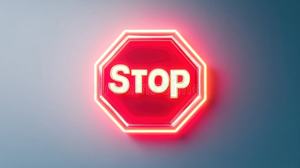 Glowing Red Neon Stop Sign on a Wall Stock Illustration - Illustration ...