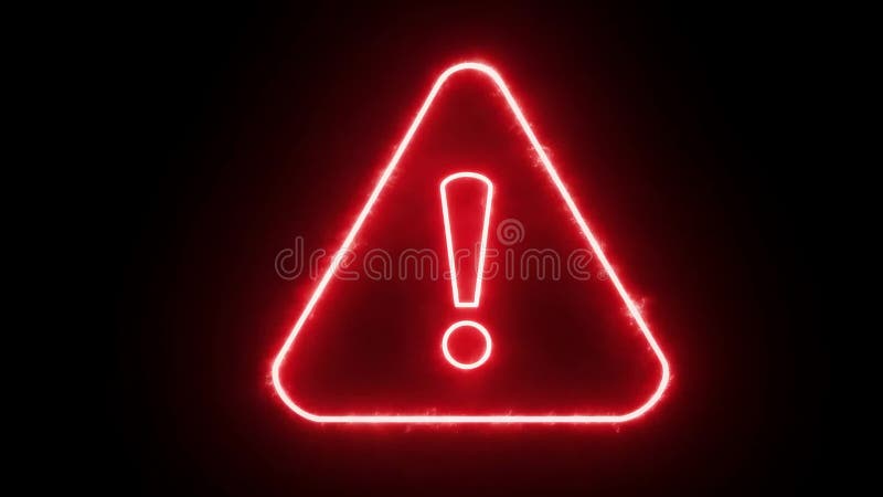 Glowing Red Neon Warning Sign with Exclamation Mark Stock Video - Video ...