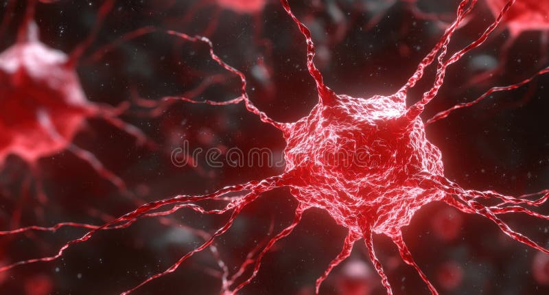 Glowing red neural network stock illustration. Illustration of data ...