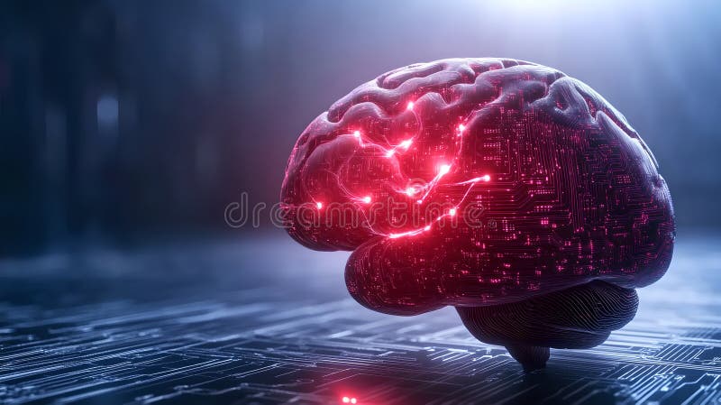 Glowing Red Neural Pathways in a Digital Brain Rendering Stock ...