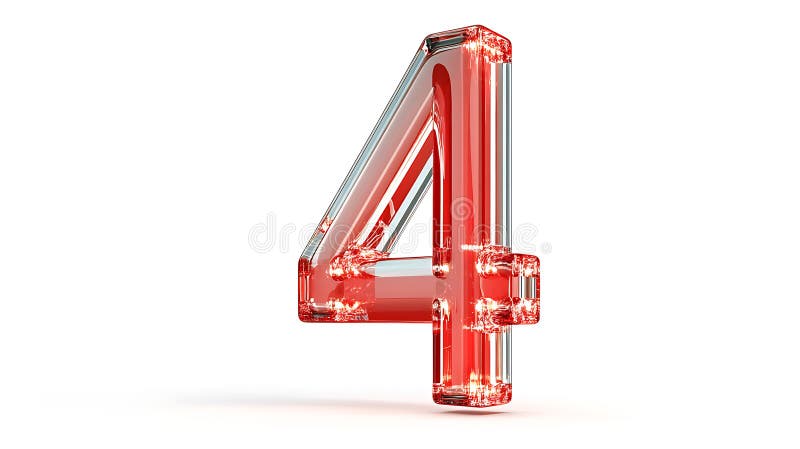 Glowing Red Number 4 Icon with Smooth Edges and Highlights, Perfect for ...