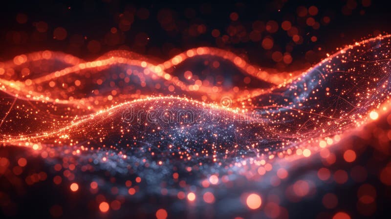 A Glowing Red and Orange Light Wave with Dots, AI Stock Photo - Image ...