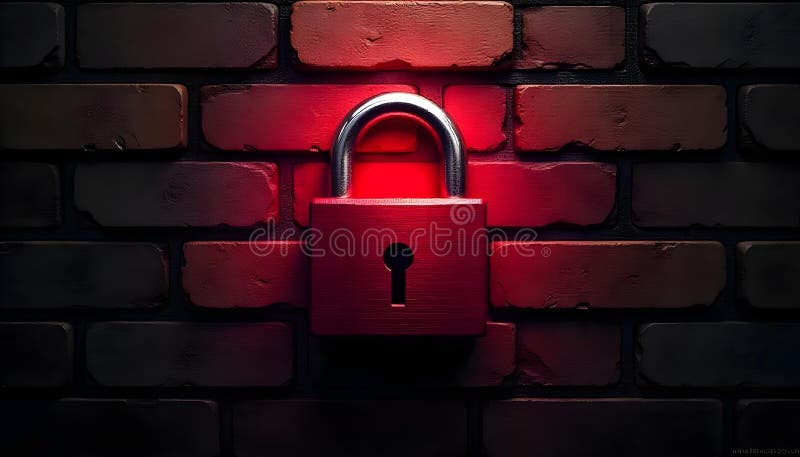 A Glowing Red Padlock on a Brick Wall, Representing Security and ...